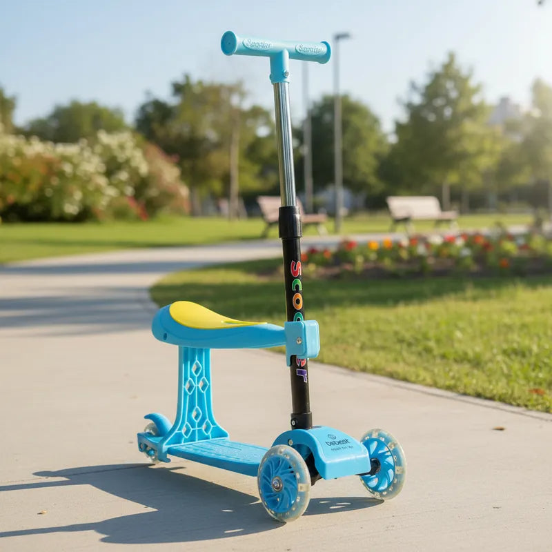 Scooter Monopatín 2 en 1 con Asiento Niño Plegable XT04 Azul — Bebesit