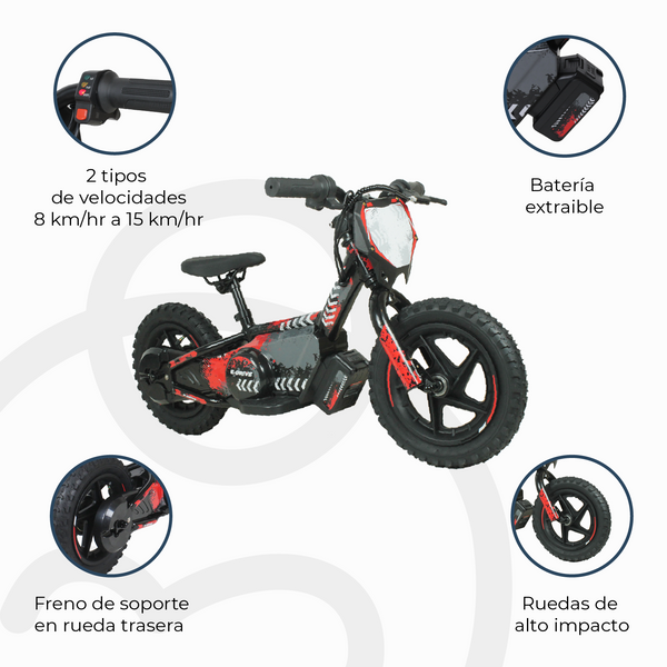 Bicicleta Moto Eléctrica E-Bike BeRide Aro 12 Roja — Bebesit